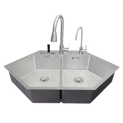 德国阿姆不锈钢异形双槽拐角台下