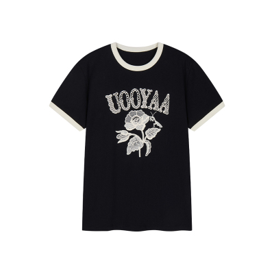 UOOYAA/乌丫蕾丝花卉RingerT恤