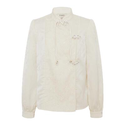 EYEDOLL【商场同款】25秋季新款简约新中式盘扣立领刺绣白衬衫女