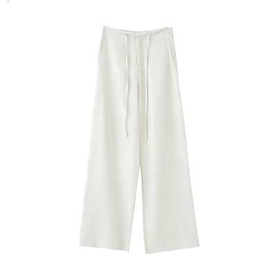 轻盈老钱风亚麻阔腿裤bf慵懒垂顺