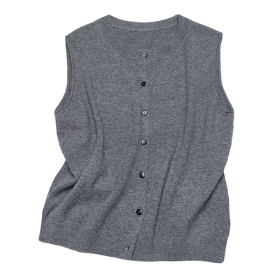 内外双穿圆领带扣开衫马甲