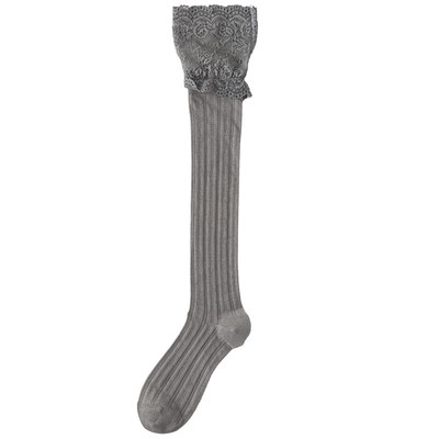 日系灰色蕾丝拼接及膝袜女靴袜白色jk堆堆长筒袜春夏季薄款袜子女