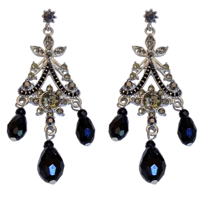宫廷风黑色水晶耳坠复古奢华耳环