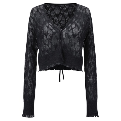 优雅格纹蕾丝针织开衫