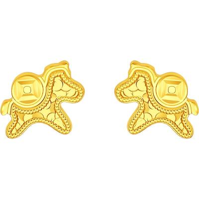 周六福金钱小马耳钉女黄金色S925