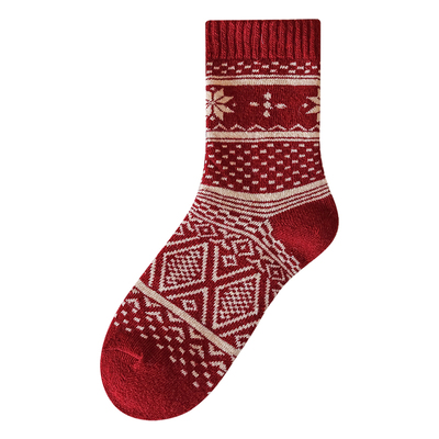 猫人红色袜子女加绒加厚冬季新款