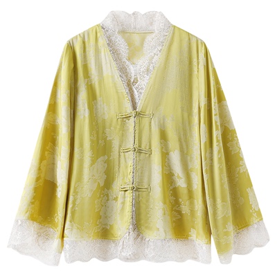 弥蝶新中式人丝提花显白开衫外套