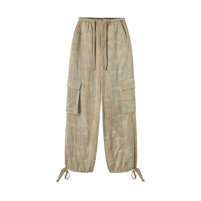 Uena迷彩色多口袋休闲降落伞裤