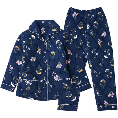 圆人睡衣女冬纯棉夹棉保暖家居服