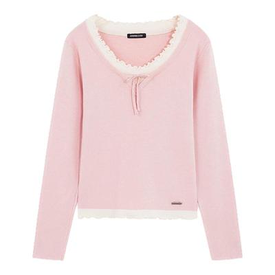 i.t GROUNDZERO秋冬V领百搭长袖毛衣慵懒风粉红色针织衫上衣女
