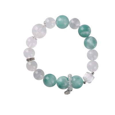 灵机麦玲玲绿纹石金富兴旺手链女 翠绿生辉钱途明灯 白幽灵手串