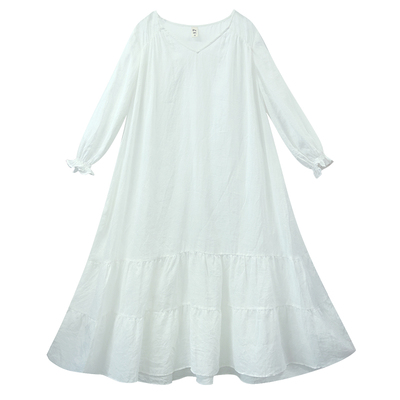 文艺白色苎麻连衣裙女2026春夏季