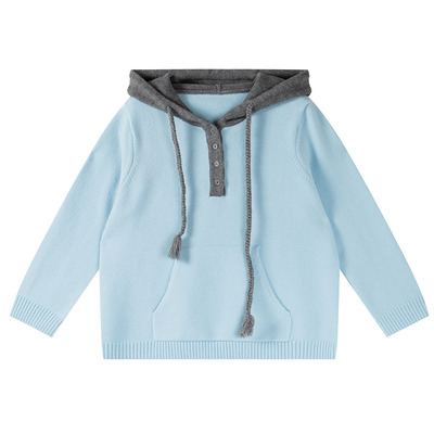 秋冬复古休闲显瘦撞色连帽针织衫