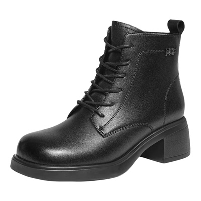 红蜻蜓马丁靴2025秋冬新款女鞋粗跟通勤短筒靴加绒保暖英伦妈妈靴