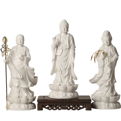 陶瓷摆件婆娑三圣神像释迦摩尼佛观音佛像地藏王菩萨站立像莲花座
