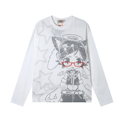 复古轻亚手绘卡通少女长袖
