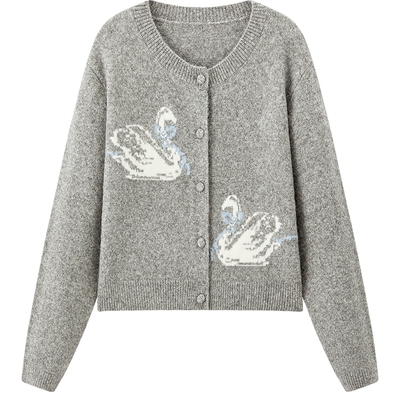 【商场同款】乐町撞色天鹅毛衣开衫女冬季新款正肩上衣C1EDF4419