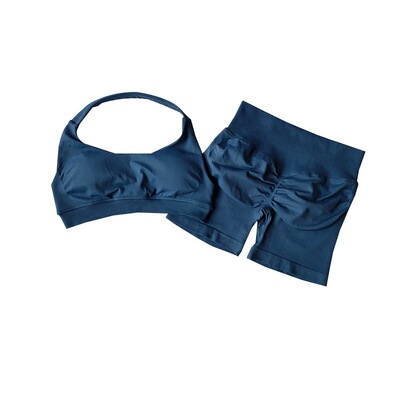 挂脖美背运动内衣健身蜜桃套装