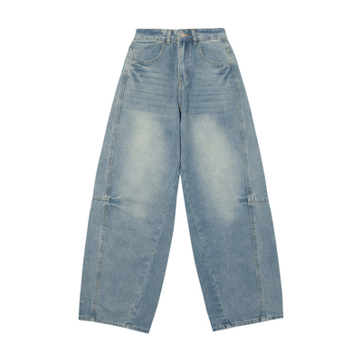 iSaluteU 水洗蓝小弯刀牛仔裤微阔百搭休闲春秋潮流松弛感长裤