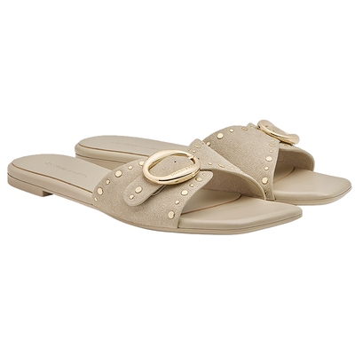 CHARLES&KEITH26夏新款CK1-70381231铆钉方头平底休闲拖鞋一字拖