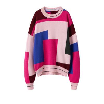 加厚羊绒衫女毛头针织衫宽松拼色