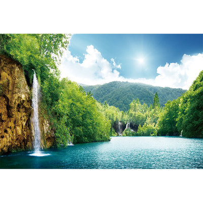 风景画贴纸瀑布装饰画大自然墙纸