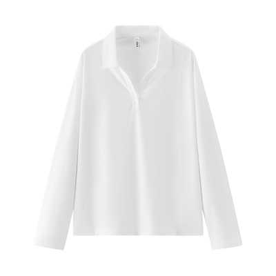 森马白色长袖宽松印花POLO衫女