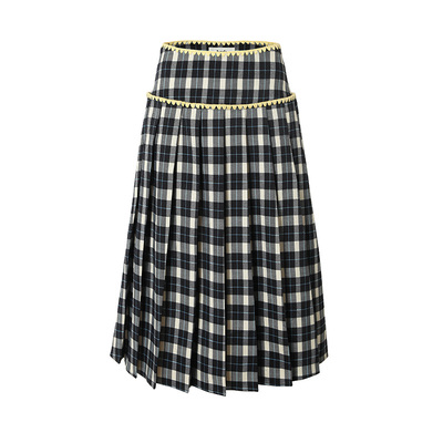 「heris」学院格纹拼接百褶裙