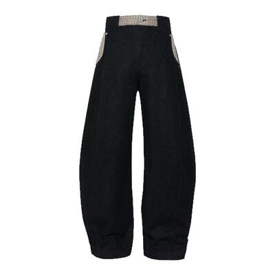 自由公园原色丹宁千鸟格牛仔裤