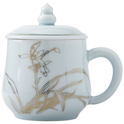 陶瓷带盖家用办公室个人描金茶杯