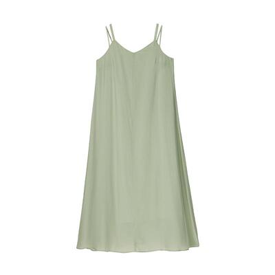 「春景湖绿」MSLAN商场同款V领醋酸柔顺飘逸吊带裙连衣裙MGBT456