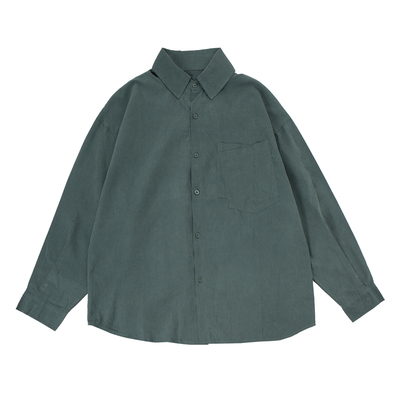 墨绿宽松长袖美式复古citywalk衬