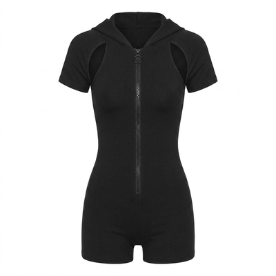 废土风黑色连帽镂空夏季连体衣