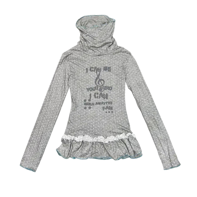 亚文化波点高领修身长袖T恤秋冬打底衫拼接y2k灰色内搭长款上衣女