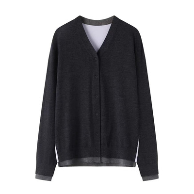 独特超好看拼色早秋小众针织衫女