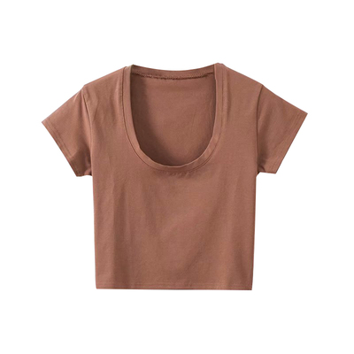 性感u领紧身短款短袖T恤上衣