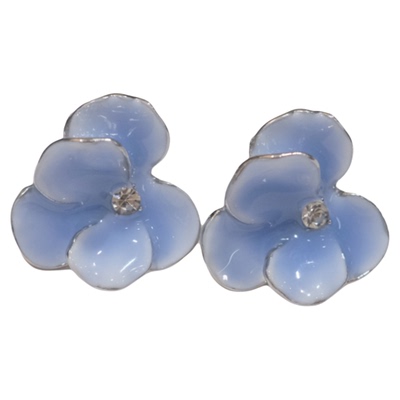法式仙气清新蓝色珐琅花朵耳钉