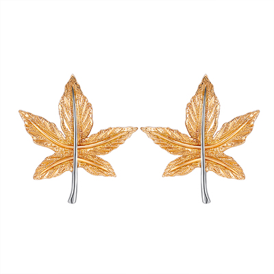 特殊工艺法式优雅18k金枫叶耳钉