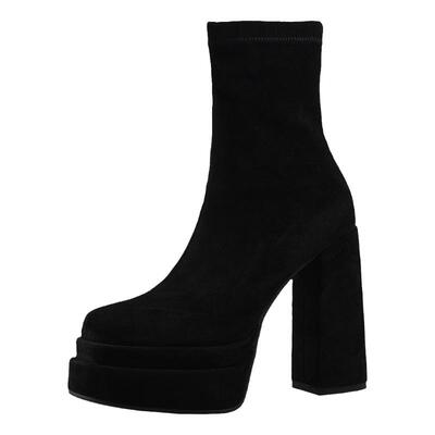 misili粗跟瘦瘦弹力靴方头防水台