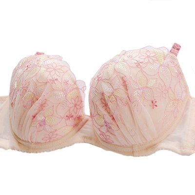 日单少女薄杯甜美风刺绣文胸套装