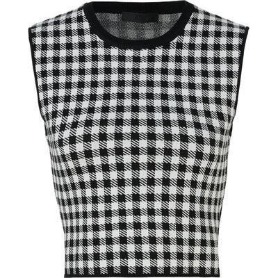 ATM 早春女格纹混纺针织黑白格纹背心马甲
