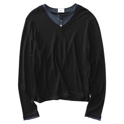 COMMON SCENTS轻量Merino⽺⽑莱赛尔双层领⼝Supima棉⽺⽑⻓袖T恤