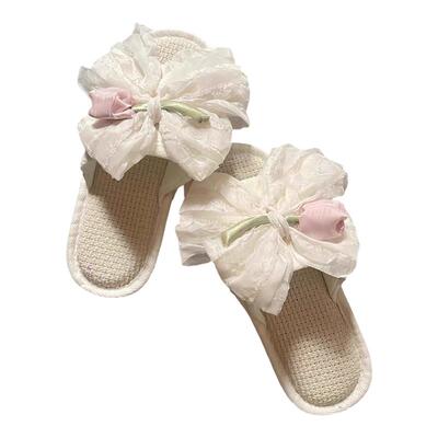 郁金香蝴蝶结亚麻拖鞋女四季通用