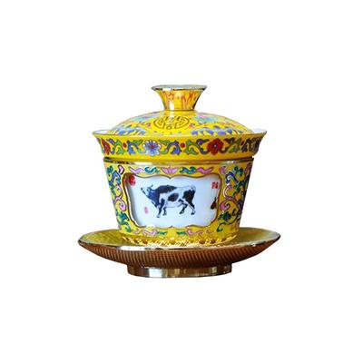 刘永森景泰蓝盖碗粉彩陶瓷转心杯