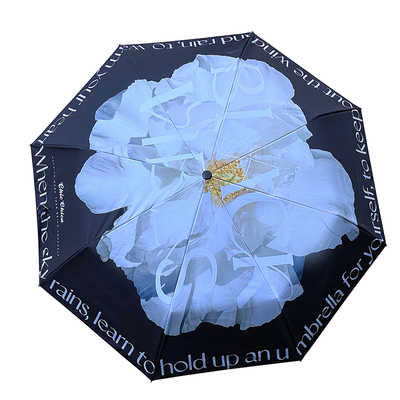 酷黑系法式英文白芍药高颜值雨伞
