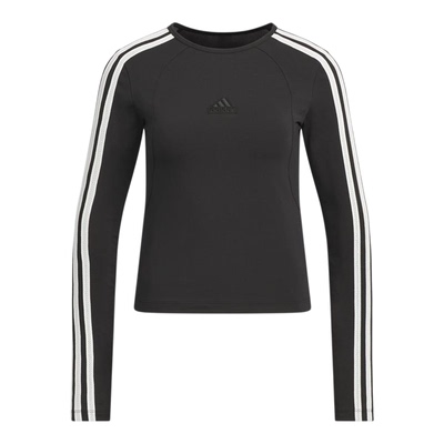 阿迪达斯女装2025秋款三条纹修身舒适简约运动休闲长袖T恤 JN0755