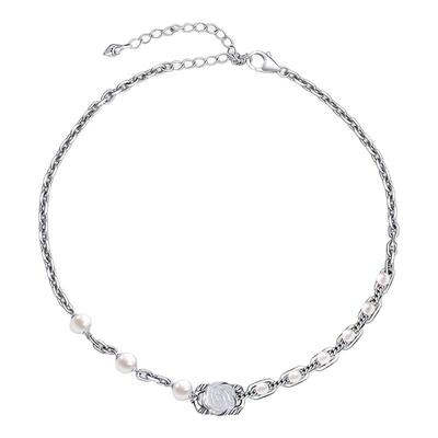 曼古银油画风玫瑰高级珍珠项链