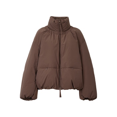 .e1设计师品牌 25冬 肌理感立领花苞短款90白鸭绒面包羽绒服外套