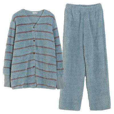 朵朵可可珊瑚绒日系条纹睡衣套装