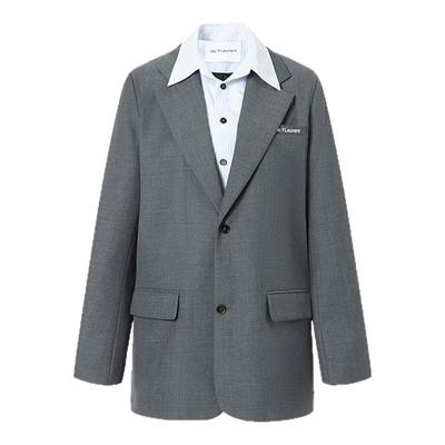 JAC FLEURANT【张予曦同款】灰色假两件拼条纹西服双腰条纹短裙